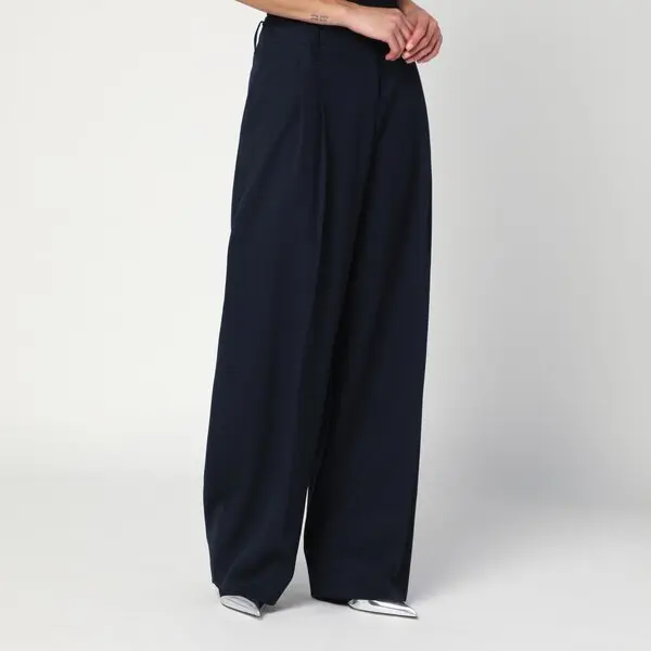 Alexander McQueen Navy Wool Wide Leg Trousers
