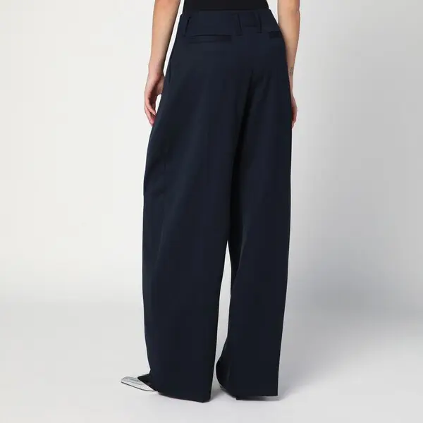 Alexander McQueen Navy Wool Wide Leg Trousers