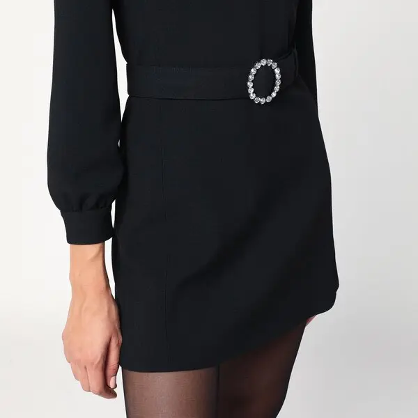 Saint Laurent Sable Mini Dress With Crystal Buckle Belt