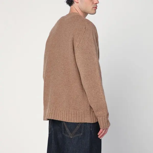 Bottega Veneta Camel Wool Cardigan With Leather Buttons - Beige