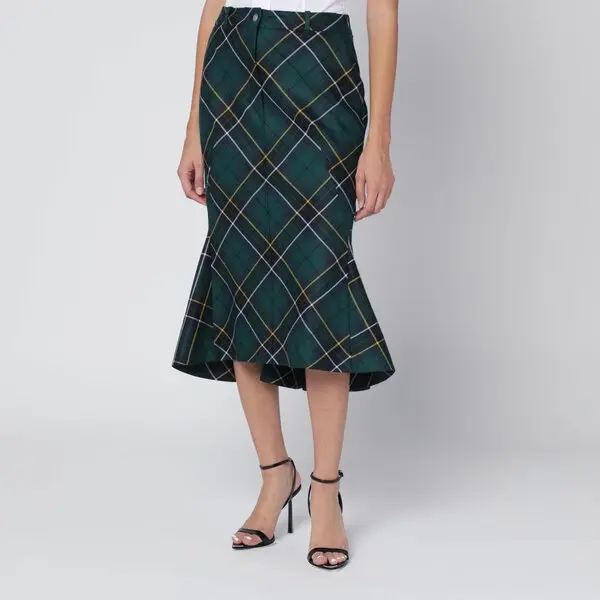 Alexander McQueen Wool Tartan Flared Midi Skirt