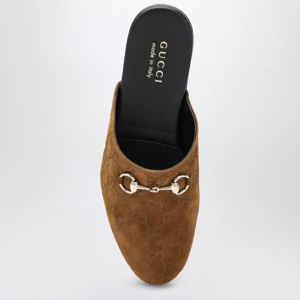 Gucci Suede Sabot With Gg Embroidery And Horsebit Detail