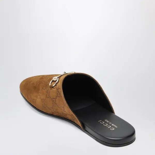 Gucci Suede Sabot With Gg Embroidery And Horsebit Detail