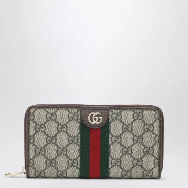 Gucci Ophidia Zip-around Wallet In And Brown Gg Supreme Canvas - Beige