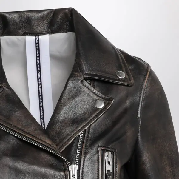 SWORD 6644 Vintage-effect Leather Biker Jacket