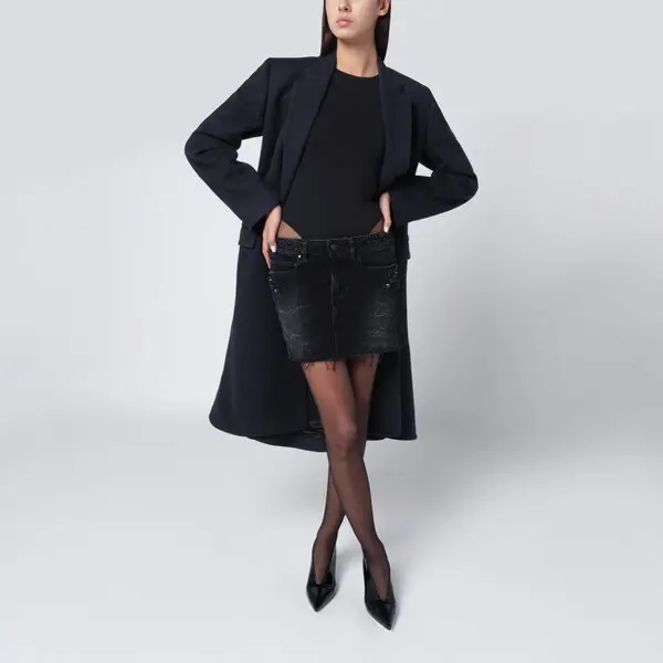 Balenciaga Navy Midi Godet Wool Coat