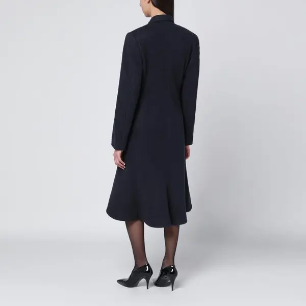 Balenciaga Navy Midi Godet Wool Coat