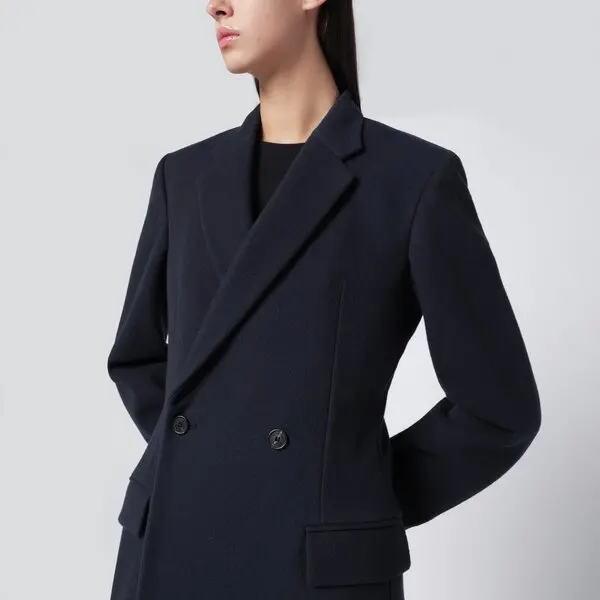 Balenciaga Navy Midi Godet Wool Coat