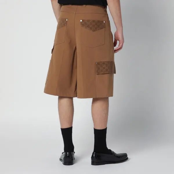 Gucci Camel Cargo Bermuda Shorts With Gg Details