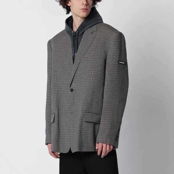 Balenciaga Khaki And Brown Gingham Single-breasted Jacket