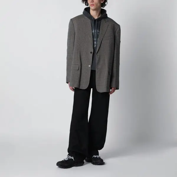 Balenciaga Khaki And Brown Gingham Single-breasted Jacket