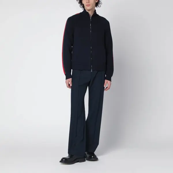 Gucci Dark Wool Zip-up Cardigan With Web Stripe