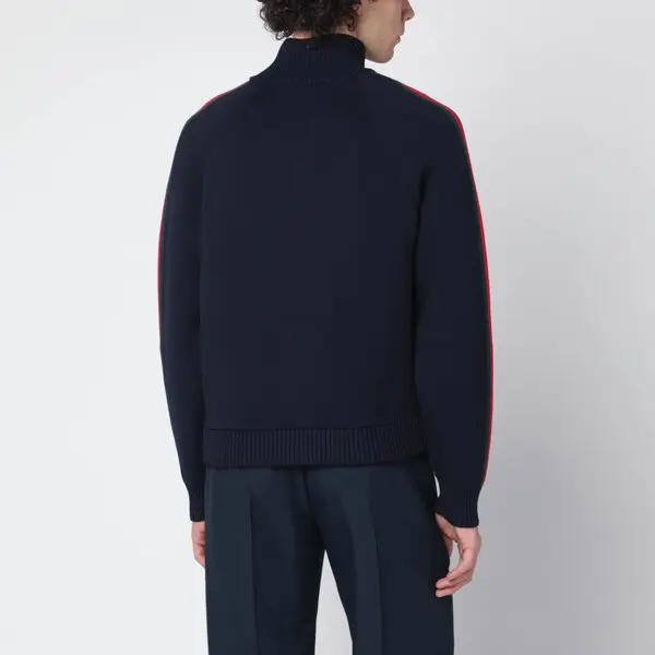 Gucci Dark Wool Zip-up Cardigan With Web Stripe