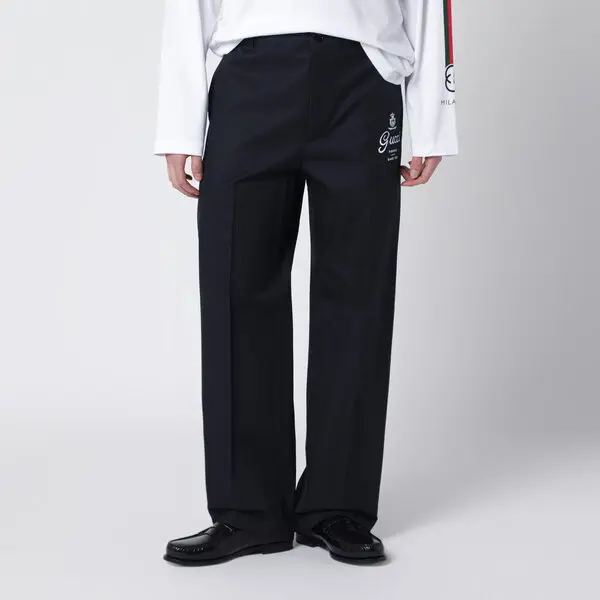 Gucci Cotton Twill Trousers With Logo Print