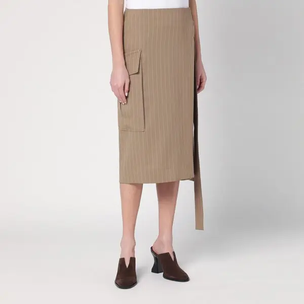Victoria Beckham Sand Pinstriped Wrap Skirt
