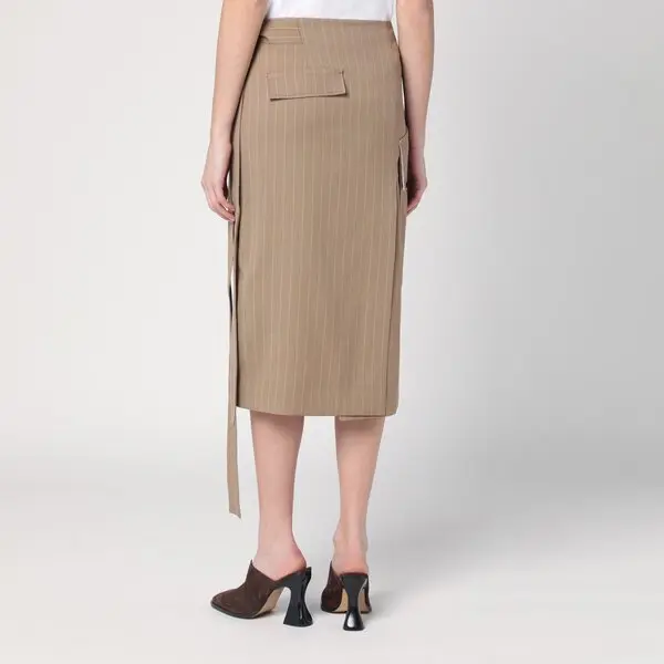 Victoria Beckham Sand Pinstriped Wrap Skirt