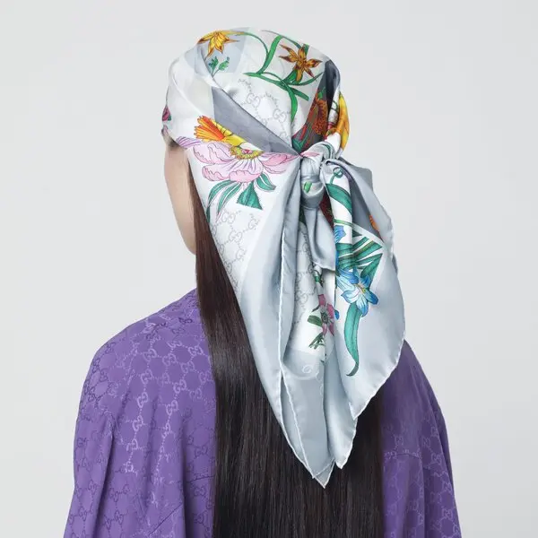 Gucci Silk Twill Scarf With Flora Print