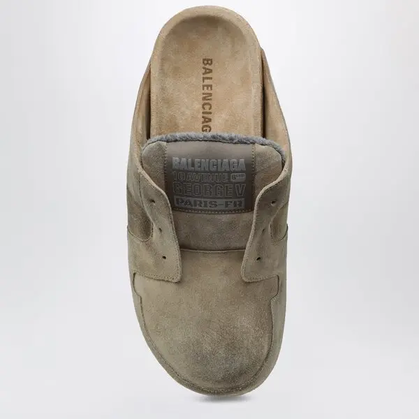 Balenciaga Dumbo Sabot In Distressed Suede Calfskin - Beige