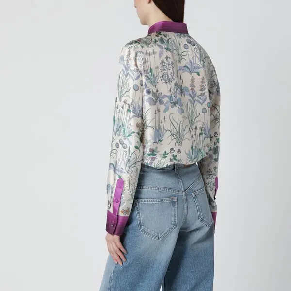 Gucci Ivory Silk Twill Floral Print Shirt