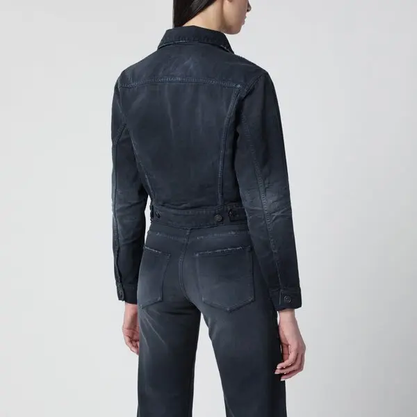 Balenciaga Navy Distressed Denim Jacket With Curved Waist