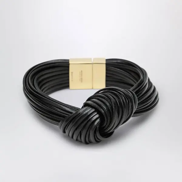Bottega Veneta Knot Bracelet In Nappa Leather And Sterling Silver - Black