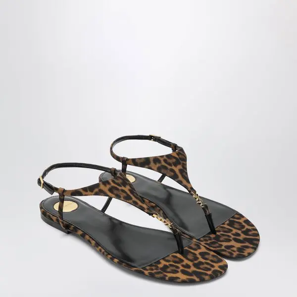 Saint Laurent Cassandre Sandals In Leopard-print Grosgrain - Brown