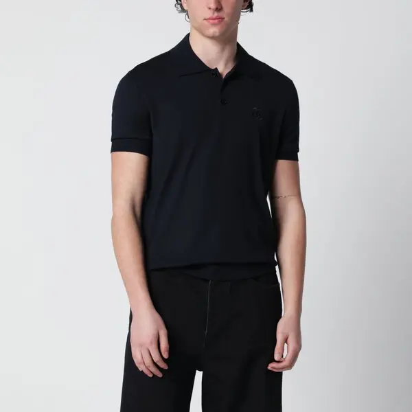 Gucci Dark Wool Knit Polo With Gg Embroidery