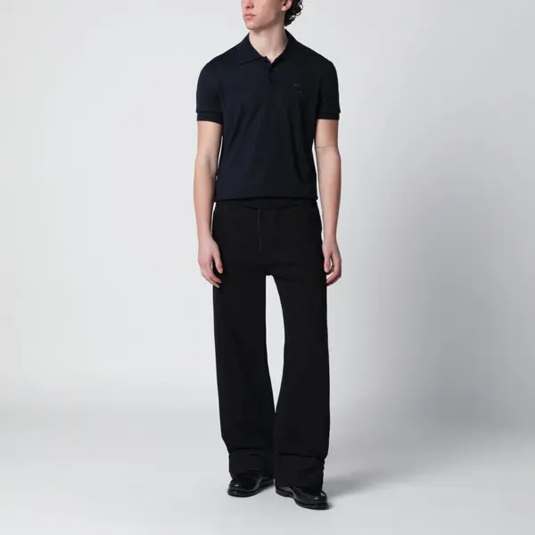 Gucci Dark Wool Knit Polo With Gg Embroidery