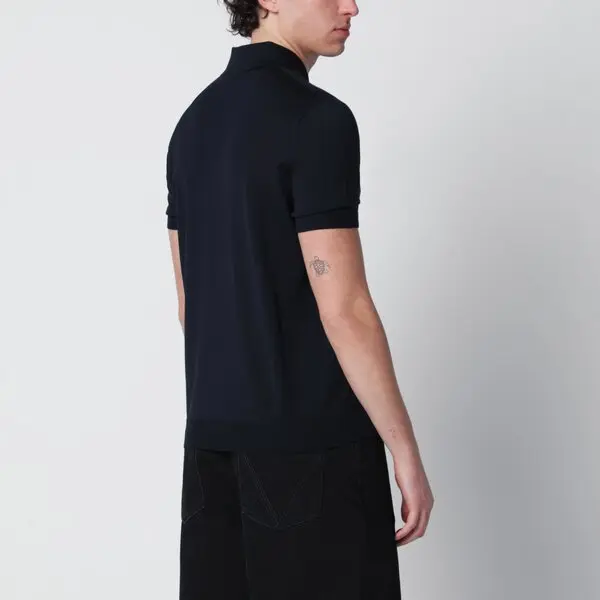 Gucci Dark Wool Knit Polo With Gg Embroidery