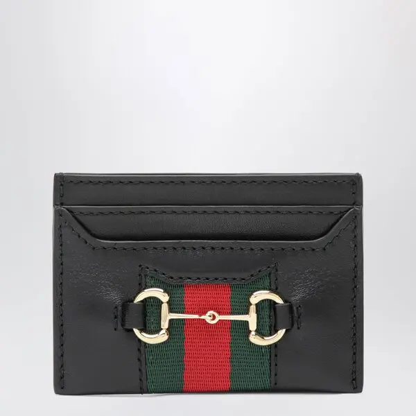 Gucci Web Cardholder With Horsebit In Leather - Black