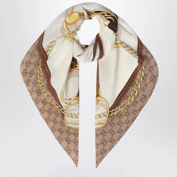 Gucci Printed Silk Crêpe Carré In Ivory/light Brown - Multicolor