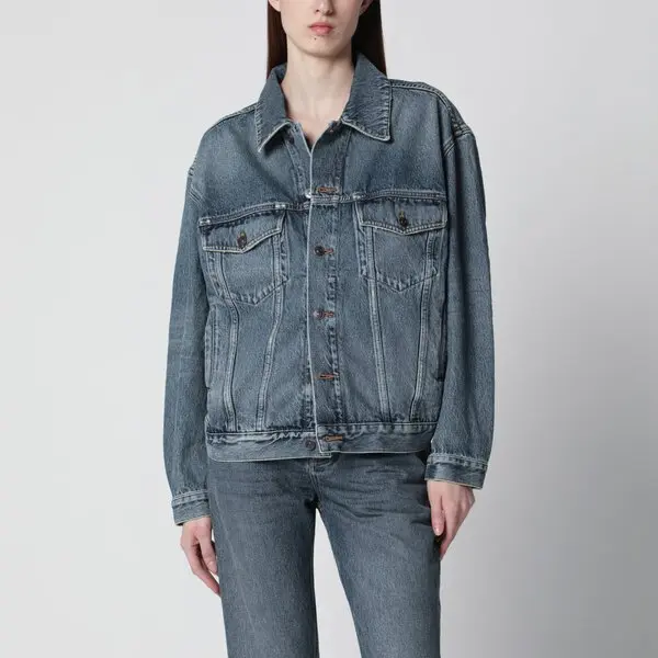 Balenciaga Kick Cotton Denim Jacket In Dirty Vintage - Blue