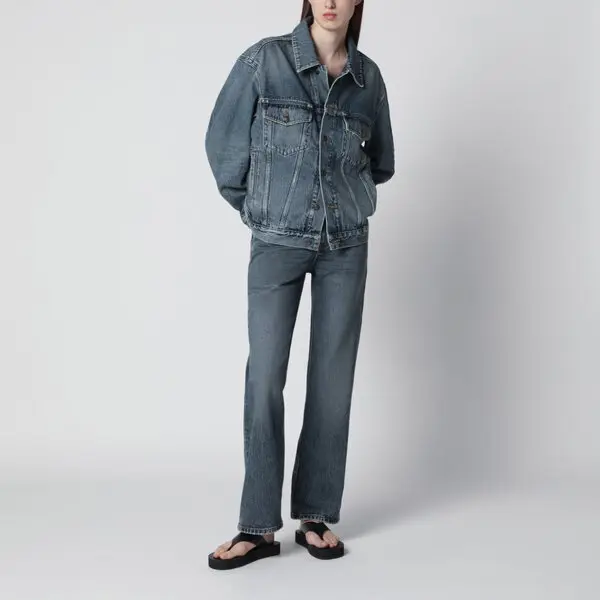 Balenciaga Kick Cotton Denim Jacket In Dirty Vintage - Blue