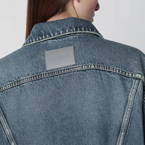 Balenciaga Kick Cotton Denim Jacket In Dirty Vintage - Blue