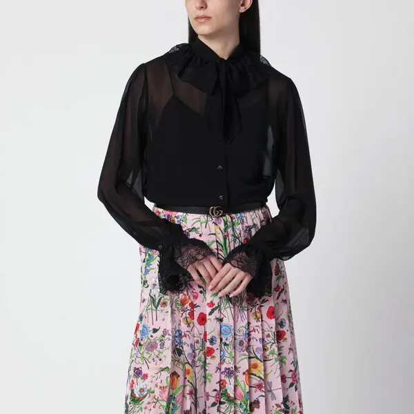 Gucci Silk Georgette Shirt With Lace Trims