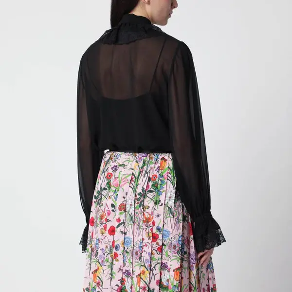 Gucci Silk Georgette Shirt With Lace Trims