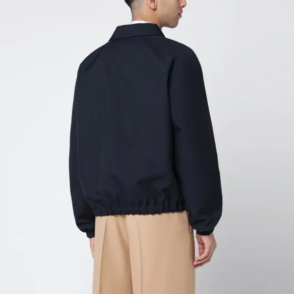 Valentino Garavani Navy Wool Blend Bomber Jacket With Vgold Pockets