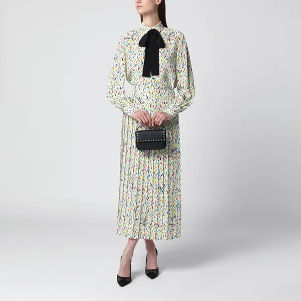 Valentino Garavani Silk Blouse With Neck Bow And Logo Print - Multicolor
