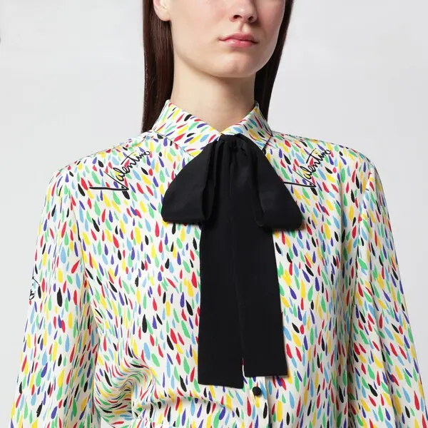 Valentino Garavani Silk Blouse With Neck Bow And Logo Print - Multicolor
