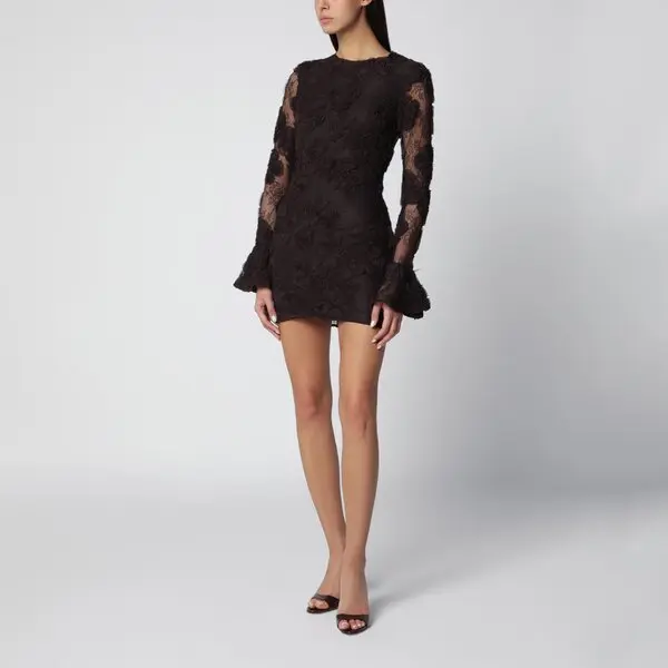 ROTATE BY BIRGER CHRISTENSEN 3d Flower Lace Mini Dress - Brown