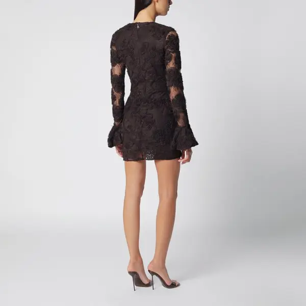ROTATE BY BIRGER CHRISTENSEN 3d Flower Lace Mini Dress - Brown