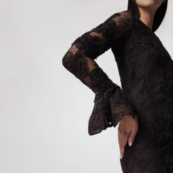 ROTATE BY BIRGER CHRISTENSEN 3d Flower Lace Mini Dress - Brown