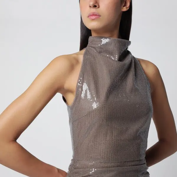 ROTATE BY BIRGER CHRISTENSEN Long Dress With Micro-sequins - Beige