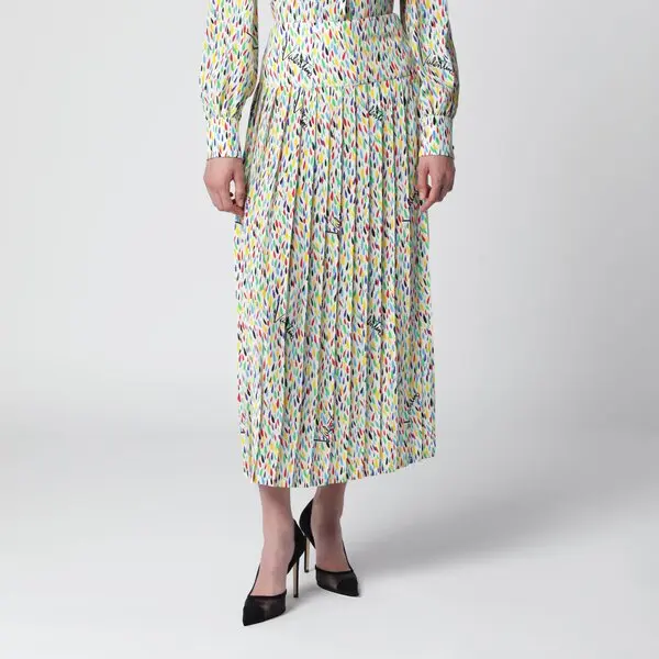 Valentino Garavani Pleated Silk Midi Skirt With All-over Logo Print - Multicolor
