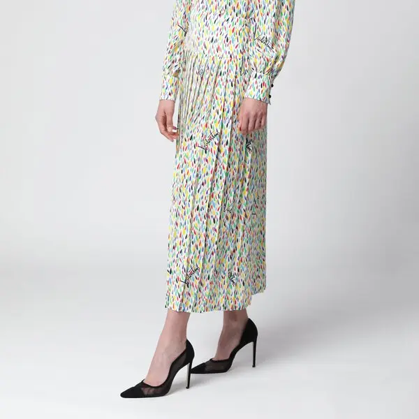 Valentino Garavani Pleated Silk Midi Skirt With All-over Logo Print - Multicolor