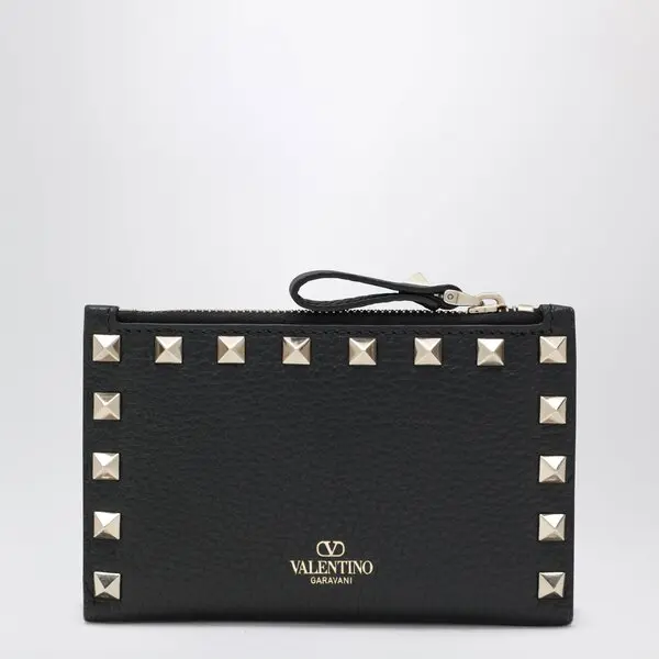 Valentino Garavani Leather Rockstud Zip Card Holder - Black