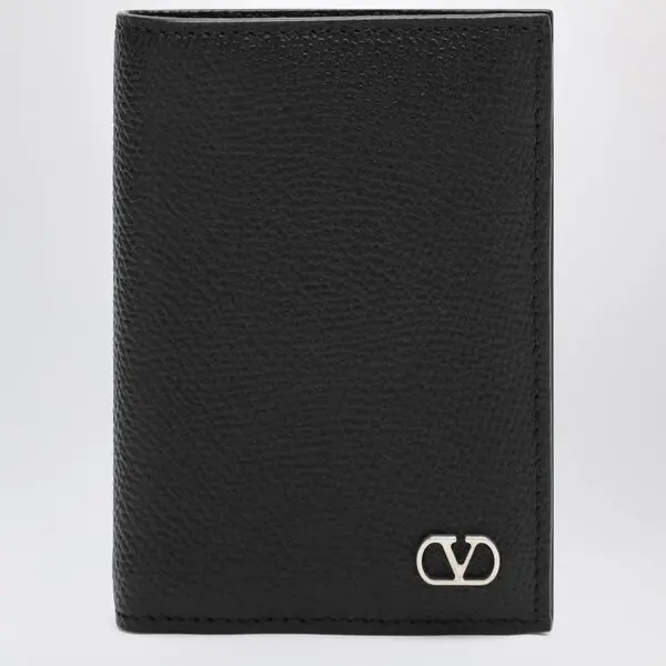 Valentino Garavani Vlogo Grained Leather Card Holder - Black
