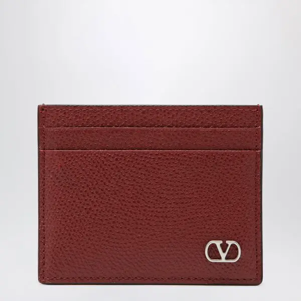 Valentino Garavani Vlogo Signature Card Holder In Grained Calfskin, Russet - Red