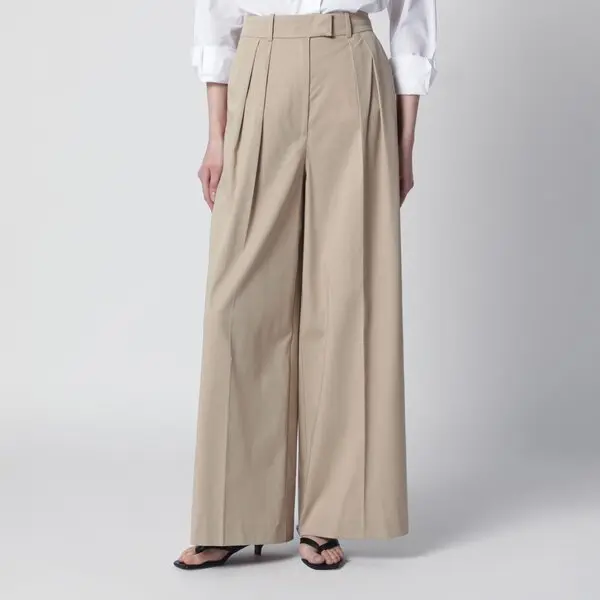 ANINE BING Lou Pleated Wide-leg Trousers - Beige