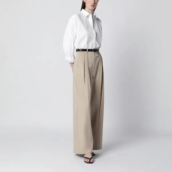 ANINE BING Lou Pleated Wide-leg Trousers - Beige